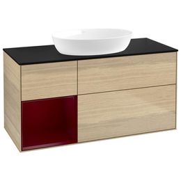 Villeroy & Boch Villeroy und Boch Finion Waschtischunterschrank GA62HBPC 120cm, Abdeckplatte black matt, Emotion, Regale Peony matt lacquer, Oak Veneer