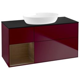 Villeroy & Boch Villeroy und Boch Finion Waschtischunterschrank GA62GNHB 120cm, Abdeckplatte black matt, Emotion, Regale Walnut Veneer, Peony Matt