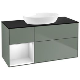 Villeroy & Boch Villeroy und Boch Finion Waschtischunterschrank GA62MTGM 120cm, Abdeckplatte black matt, Emotion, Regale White matt lacquer, Olive Matt Lacquer