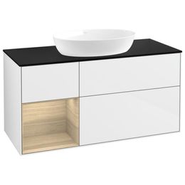 Villeroy & Boch Villeroy und Boch Finion Waschtischunterschrank GA62PCGF 120cm, Abdeckplatte black matt, Emotion, Regale Oak Veneer, Glossy white lacquer