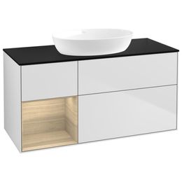 Villeroy & Boch Villeroy und Boch Finion Waschtischunterschrank GA62PCMT 120cm, Abdeckplatte black matt, Emotion, Regale Oak Veneer, White matt lacquer