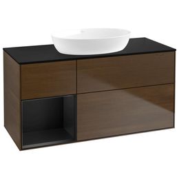 Villeroy & Boch Villeroy und Boch Finion Waschtischunterschrank GA62PDGN 120cm, Abdeckplatte black matt, Emotion, Regale Black matt lacquer, Walnut veneer