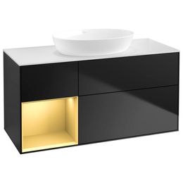Villeroy & Boch Villeroy und Boch Finion Waschtischunterschrank GA61HFPD 120cm, Abdeckplatte white matt, Emotion, Regale Gold matt lacquer, Black matt lacquer