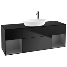 Villeroy & Boch Villeroy und Boch Finion Waschtischunterschrank G982GKPD 160cm, Abdeckplatte black matt, Emotion, Regale Anthracite matt lacquer, Black matt lacquer