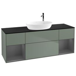 Villeroy & Boch Villeroy und Boch Finion Waschtischunterschrank G982GKGM 160cm, Abdeckplatte black matt, Emotion, Regale Anthracite matt lacquer, Olive Matt Lacquer
