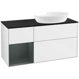Villeroy & Boch Villeroy und Boch Finion Waschtischunterschrank FA42HGGF 120cm, Abdeckplatte black matt, Regale Midnight matt lacquer, Glossy white lacquer