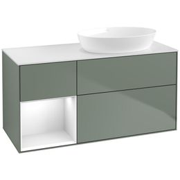 Villeroy & Boch Villeroy und Boch Finion Waschtischunterschrank FA41GFGM 120cm, Abdeckplatte white matt, Regale Glossy white lacquer, Olive Matt Lacquer