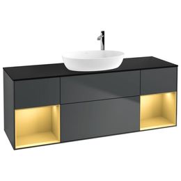 Villeroy & Boch Villeroy und Boch Finion Waschtischunterschrank G982HFHG 160cm, Abdeckplatte black matt, Emotion, Regale Gold matt lacquer, Midnight Blue Matt Lacquer