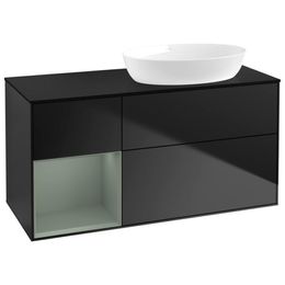 Villeroy & Boch Villeroy und Boch Finion Waschtischunterschrank GA42GMPD 120cm, Abdeckplatte black matt, Emotion, Regale Olive matt lacquer, Black matt lacquer