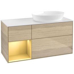 Villeroy & Boch Villeroy und Boch Finion Waschtischunterschrank FA41HFPC 120cm, Abdeckplatte white matt, Regale Gold matt lacquer, Oak Veneer