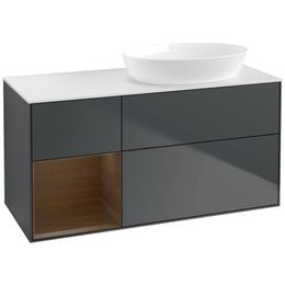 Villeroy & Boch Villeroy und Boch Finion Waschtischunterschrank FA41GNHG 120cm, Abdeckplatte white matt, Regale Walnut Veneer, Midnight Blue Matt Lacquer