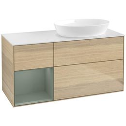 Villeroy & Boch Villeroy und Boch Finion Waschtischunterschrank FA41GMPC 120cm, Abdeckplatte white matt, Regale Olive matt lacquer, Oak Veneer