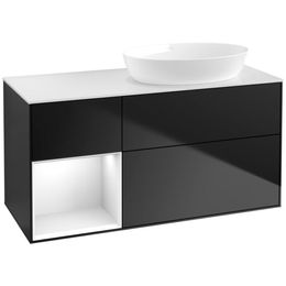 Villeroy & Boch Villeroy und Boch Finion Waschtischunterschrank FA41GFPD 120cm, Abdeckplatte white matt, Regale Glossy white lacquer, Black matt lacquer