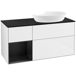 Villeroy & Boch Villeroy und Boch Finion Waschtischunterschrank FA42PDGF 120cm, Abdeckplatte black matt, Regale Black matt lacquer, Glossy white lacquer