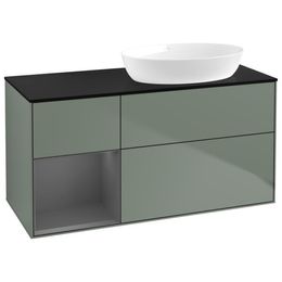 Villeroy & Boch Villeroy und Boch Finion Waschtischunterschrank GA42GKGM 120cm, Abdeckplatte black matt, Emotion, Regale Anthracite matt lacquer, Olive Matt Lacquer