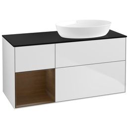 Villeroy & Boch Villeroy und Boch Finion Waschtischunterschrank GA42GNMT 120cm, Abdeckplatte black matt, Emotion, Regale Walnut Veneer, White matt lacquer