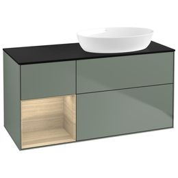 Villeroy & Boch Villeroy und Boch Finion Waschtischunterschrank GA42PCGM 120cm, Abdeckplatte black matt, Emotion, Regale Oak Veneer, Olive Matt Lacquer