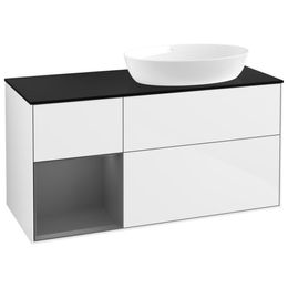 Villeroy & Boch Villeroy und Boch Finion Waschtischunterschrank GA42GKGF 120cm, Abdeckplatte black matt, Emotion, Regale Anthracite matt lacquer, Glossy white lacquer