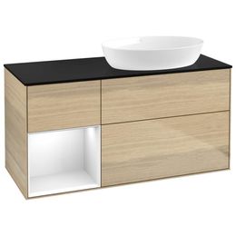 Villeroy & Boch Villeroy und Boch Finion Waschtischunterschrank GA42GFPC 120cm, Abdeckplatte black matt, Emotion, Regale Glossy white lacquer, Oak Veneer