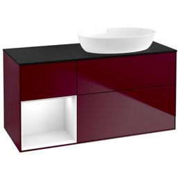Villeroy & Boch Villeroy und Boch Finion Waschtischunterschrank GA42GFHB 120cm, Abdeckplatte black matt, Emotion, Regale Glossy white lacquer, Peony Matt