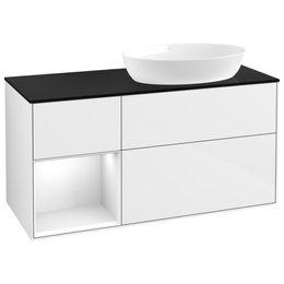Villeroy & Boch Villeroy und Boch Finion Waschtischunterschrank GA42GFGF 120cm, Abdeckplatte black matt, Emotion, Regale Glossy white lacquer, Glossy white lacquer