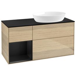 Villeroy & Boch Villeroy und Boch Finion Waschtischunterschrank GA42PDPC 120cm, Abdeckplatte black matt, Emotion, Regale Black matt lacquer, Oak Veneer