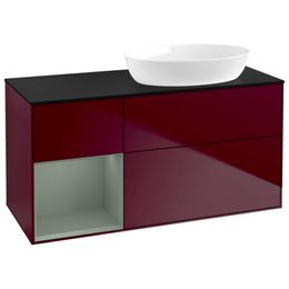Villeroy & Boch Villeroy und Boch Finion Waschtischunterschrank GA42GMHB 120cm, Abdeckplatte black matt, Emotion, Regale Olive matt lacquer, Peony Matt