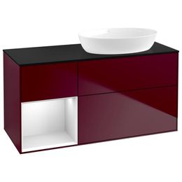 Villeroy & Boch Villeroy und Boch Finion Waschtischunterschrank GA42MTHB 120cm, Abdeckplatte black matt, Emotion, Regale White matt lacquer, Peony Matt
