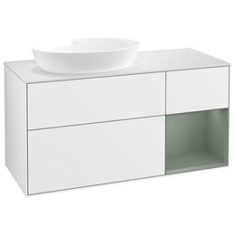 Villeroy & Boch Villeroy und Boch Finion Waschtischunterschrank GA51GMGF 120cm, Abdeckplatte white matt, Emotion, Regale Olive matt lacquer, Glossy white lacquer