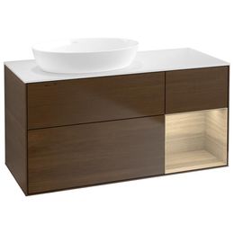 Villeroy & Boch Villeroy und Boch Finion Waschtischunterschrank GA51PCGN 120cm, Abdeckplatte white matt, Emotion, Regale Oak Veneer, Walnut veneer