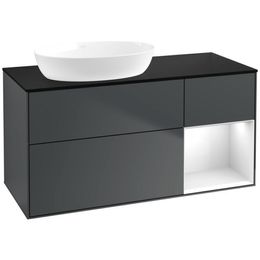 Villeroy & Boch Villeroy und Boch Finion Waschtischunterschrank FA52GFHG 120cm, Abdeckplatte black matt, Regale Glossy white lacquer, Midnight Blue Matt Lacquer