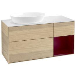 Villeroy & Boch Villeroy und Boch Finion Waschtischunterschrank GA51HBPC 120cm, Abdeckplatte white matt, Emotion, Regale Peony matt lacquer, Oak Veneer