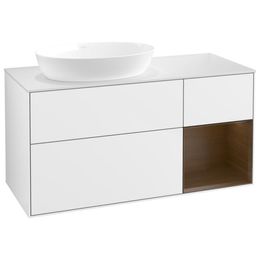 Villeroy & Boch Villeroy und Boch Finion Waschtischunterschrank GA51GNGF 120cm, Abdeckplatte white matt, Emotion, Regale Walnut Veneer, Glossy white lacquer