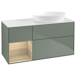 Villeroy & Boch Villeroy und Boch Finion Waschtischunterschrank GA41PCGM 120cm, Abdeckplatte white matt, Emotion, Regale Oak Veneer, Olive Matt Lacquer