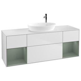 Villeroy & Boch Villeroy und Boch Finion Waschtischunterschrank G981GMMT 160cm, Abdeckplatte white matt, Emotion, Regale Olive matt lacquer, White matt lacquer