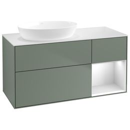 Villeroy & Boch Villeroy und Boch Finion Waschtischunterschrank GA51MTGM 120cm, Abdeckplatte white matt, Emotion, Regale White matt lacquer, Olive Matt Lacquer