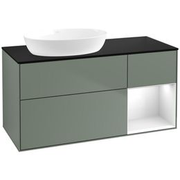Villeroy & Boch Villeroy und Boch Finion Waschtischunterschrank FA52GFGM 120cm, Abdeckplatte black matt, Regale Glossy white lacquer, Olive Matt Lacquer