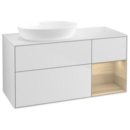 Villeroy & Boch Villeroy und Boch Finion Waschtischunterschrank GA51PCMT 120cm, Abdeckplatte white matt, Emotion, Regale Oak Veneer, White matt lacquer