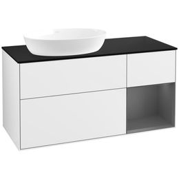 Villeroy & Boch Villeroy und Boch Finion Waschtischunterschrank FA52GKGF 120cm, Abdeckplatte black matt, Regale Anthracite matt lacquer, Glossy white lacquer
