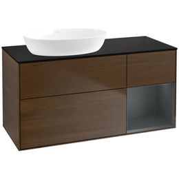 Villeroy & Boch Villeroy und Boch Finion Waschtischunterschrank FA52HGGN 120cm, Abdeckplatte black matt, Regale Midnight matt lacquer, Walnut veneer