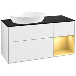 Villeroy & Boch Villeroy und Boch Finion Waschtischunterschrank FA52HFGF 120cm, Abdeckplatte black matt, Regale Gold matt lacquer, Glossy white lacquer