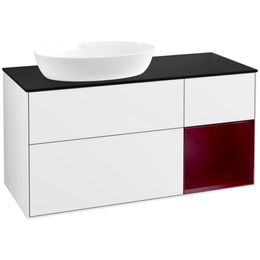 Villeroy & Boch Villeroy und Boch Finion Waschtischunterschrank FA52HBGF 120cm, Abdeckplatte black matt, Regale Peony matt lacquer, Glossy white lacquer