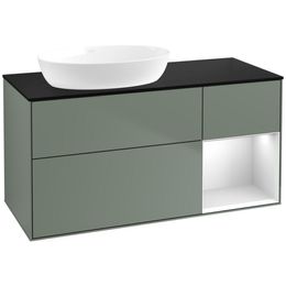 Villeroy & Boch Villeroy und Boch Finion Waschtischunterschrank FA52MTGM 120cm, Abdeckplatte black matt, Regale White matt lacquer, Olive Matt Lacquer