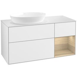 Villeroy & Boch Villeroy und Boch Finion Waschtischunterschrank FA51PCGF 120cm, Abdeckplatte white matt, Regale Oak Veneer, Glossy white lacquer