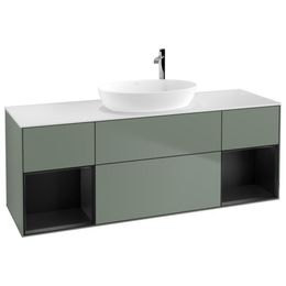 Villeroy & Boch Villeroy und Boch Finion Waschtischunterschrank G981PDGM 160cm, Abdeckplatte white matt, Emotion, Regale Black matt lacquer, Olive Matt Lacquer