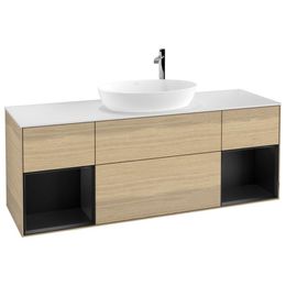 Villeroy & Boch Villeroy und Boch Finion Waschtischunterschrank G981PDPC 160cm, Abdeckplatte white matt, Emotion, Regale Black matt lacquer, Oak Veneer