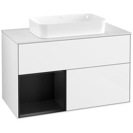 Villeroy & Boch Villeroy und Boch Finion Waschtischunterschrank G651PDGF 100x60,3x50,1cm, Regal links Black matt lacquer, Glossy white lacquer