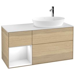 Villeroy & Boch Villeroy und Boch Finion Waschtischunterschrank F921GFPC 120cm, Abdeckplatte white matt, Regale Glossy white lacquer, Oak Veneer