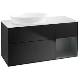 Villeroy & Boch Villeroy und Boch Finion Waschtischunterschrank FA51HGPD 120cm, Abdeckplatte white matt, Regale Midnight matt lacquer, Black matt lacquer