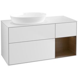 Villeroy & Boch Villeroy und Boch Finion Waschtischunterschrank FA51GNMT 120cm, Abdeckplatte white matt, Regale Walnut Veneer, White matt lacquer
